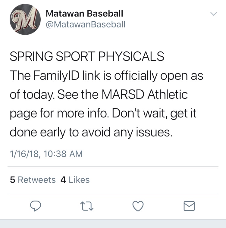 Physical window is open – HUSKIES BASEBALL Matawan H.S.
