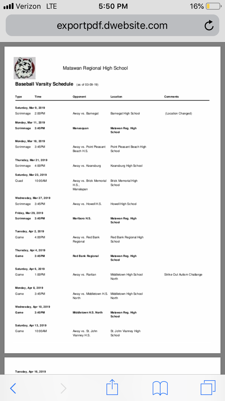 2019 Schedules – HUSKIES BASEBALL Matawan H.S.